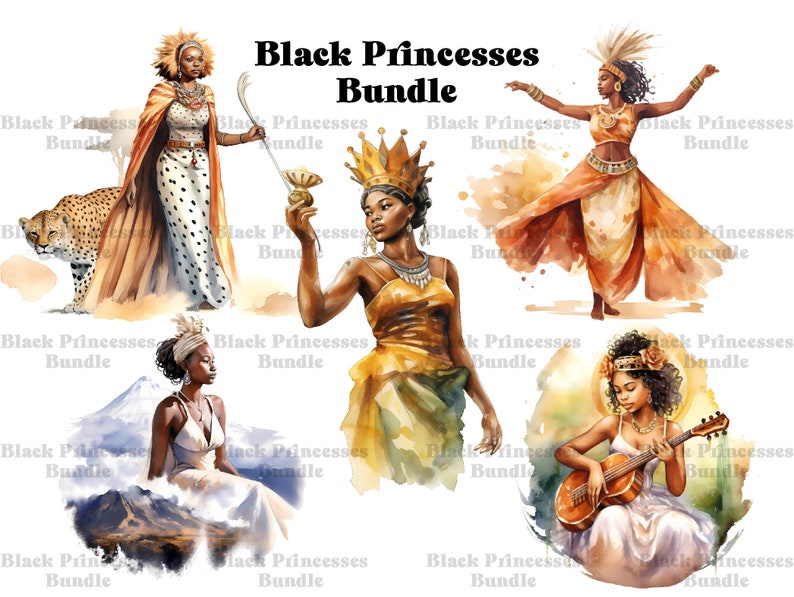 Black Princess Clipart Bundle - 33 Black Princesses Pngs - Digital ...