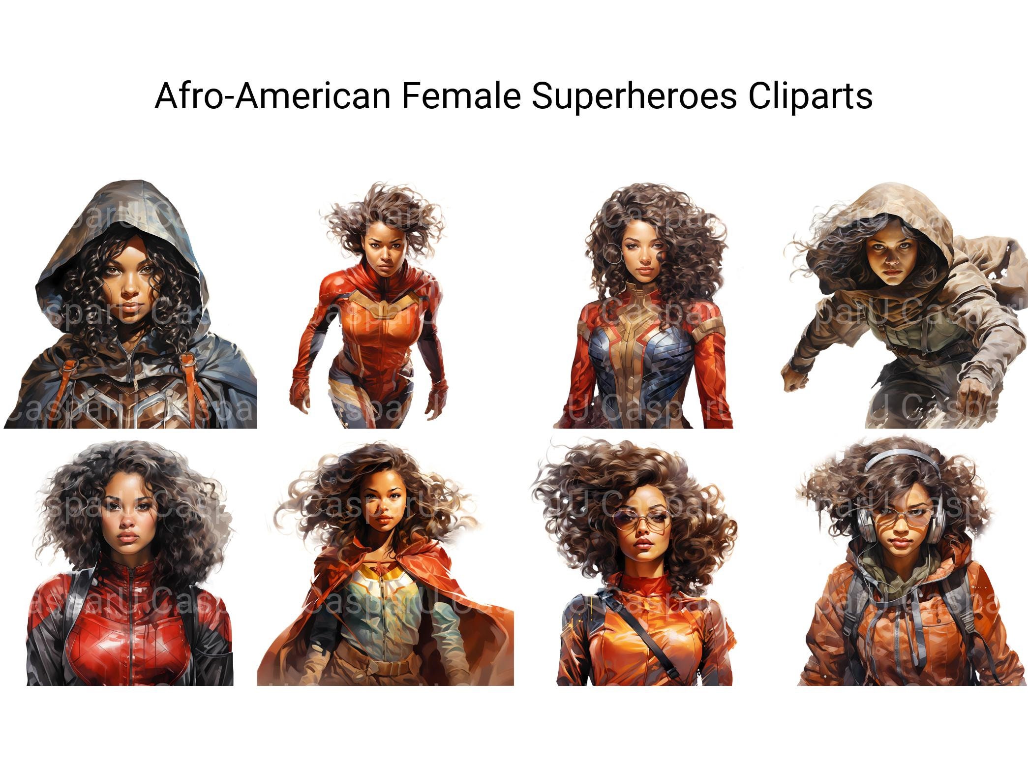 Afro-american Female Superheroes Clipart Bundle 58 Afro American Art ...