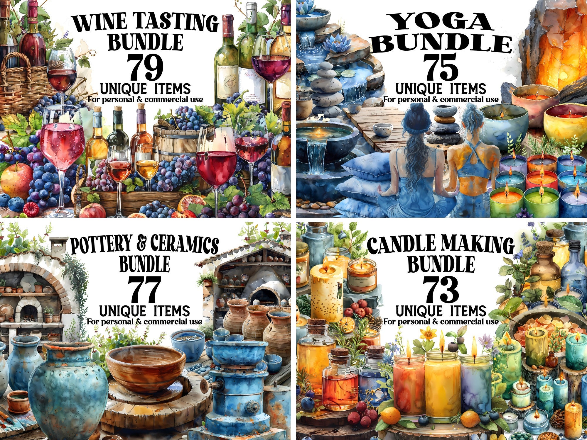 MEGA Hobbies & Craft Clipart Bundle 2150 Activity Watercolor Pngs ...