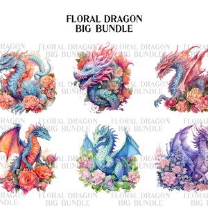 Floral Dragon Clipart Big Bundle - 45 Flowers Dragons Pngs With ...