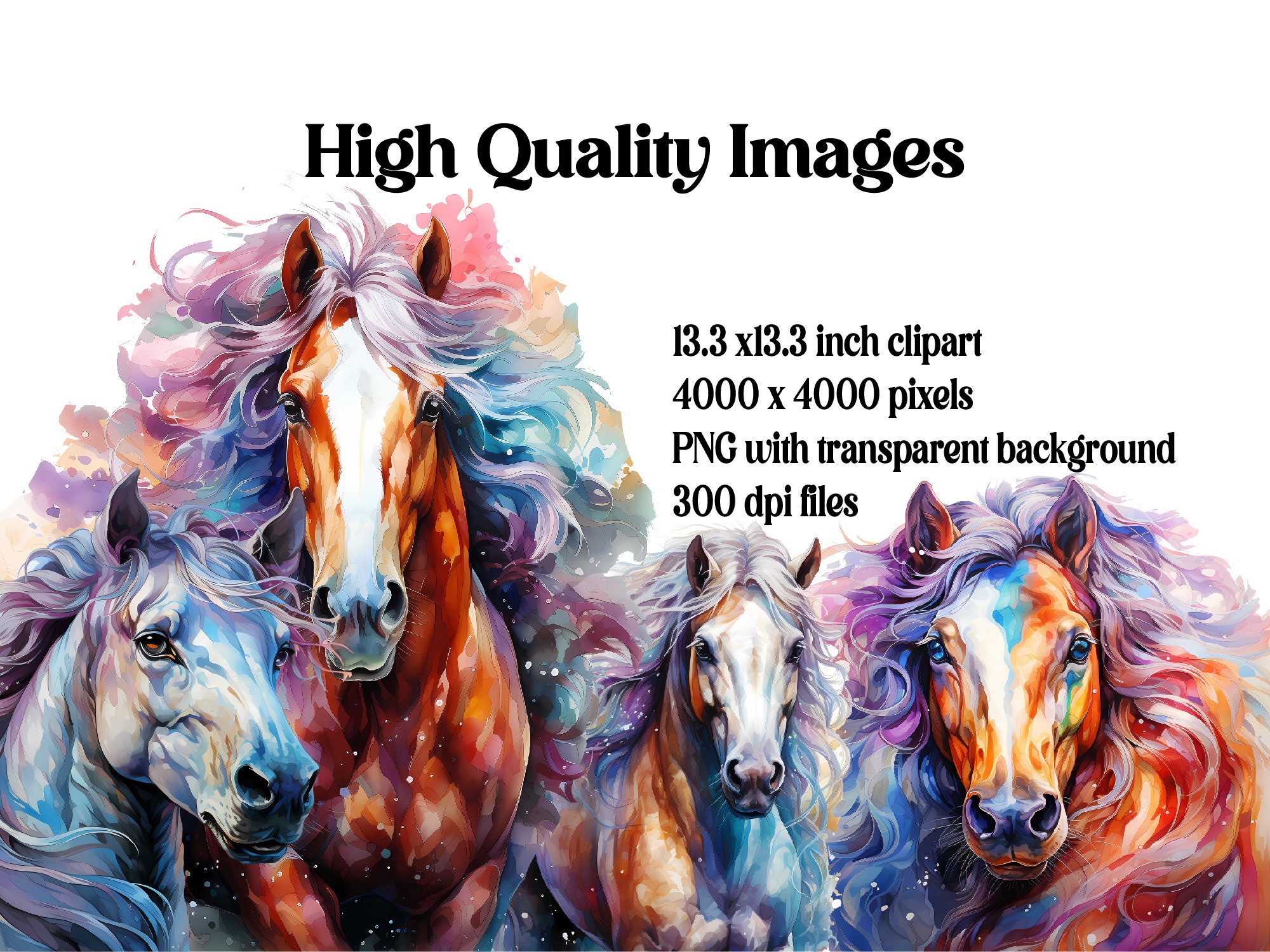 Rainbow Horses Clipart Bundle 44 Farming Horses Pngs Digital Download ...