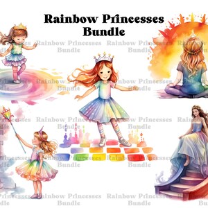 Rainbow Princess Clipart Bundle 20 Princesses Pngs Digital Download for ...