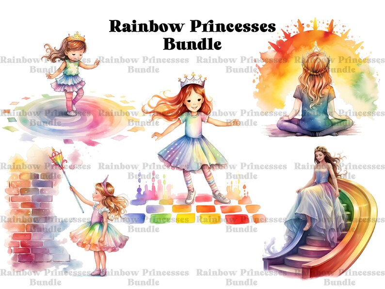 Rainbow Princess Clipart Bundle 20 Princesses Pngs Digital Download for ...