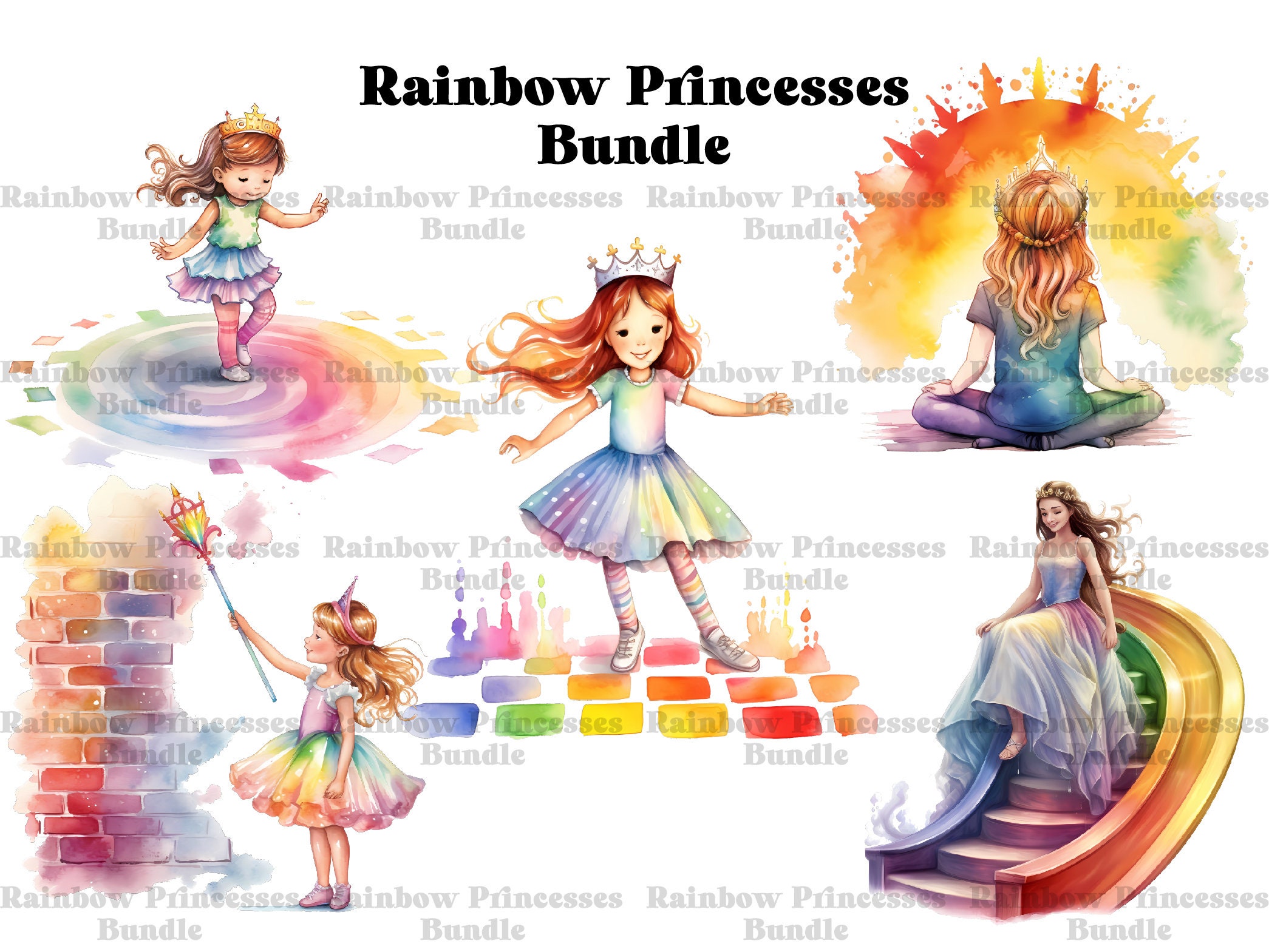 Rainbow Princess Clipart Bundle 20 Princesses Pngs Digital Download for ...