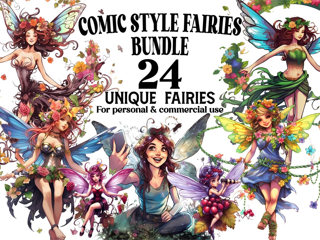 Comic Fairy Clipart Bundle - 24 Comic Fairy PNG - Digital Download for ...