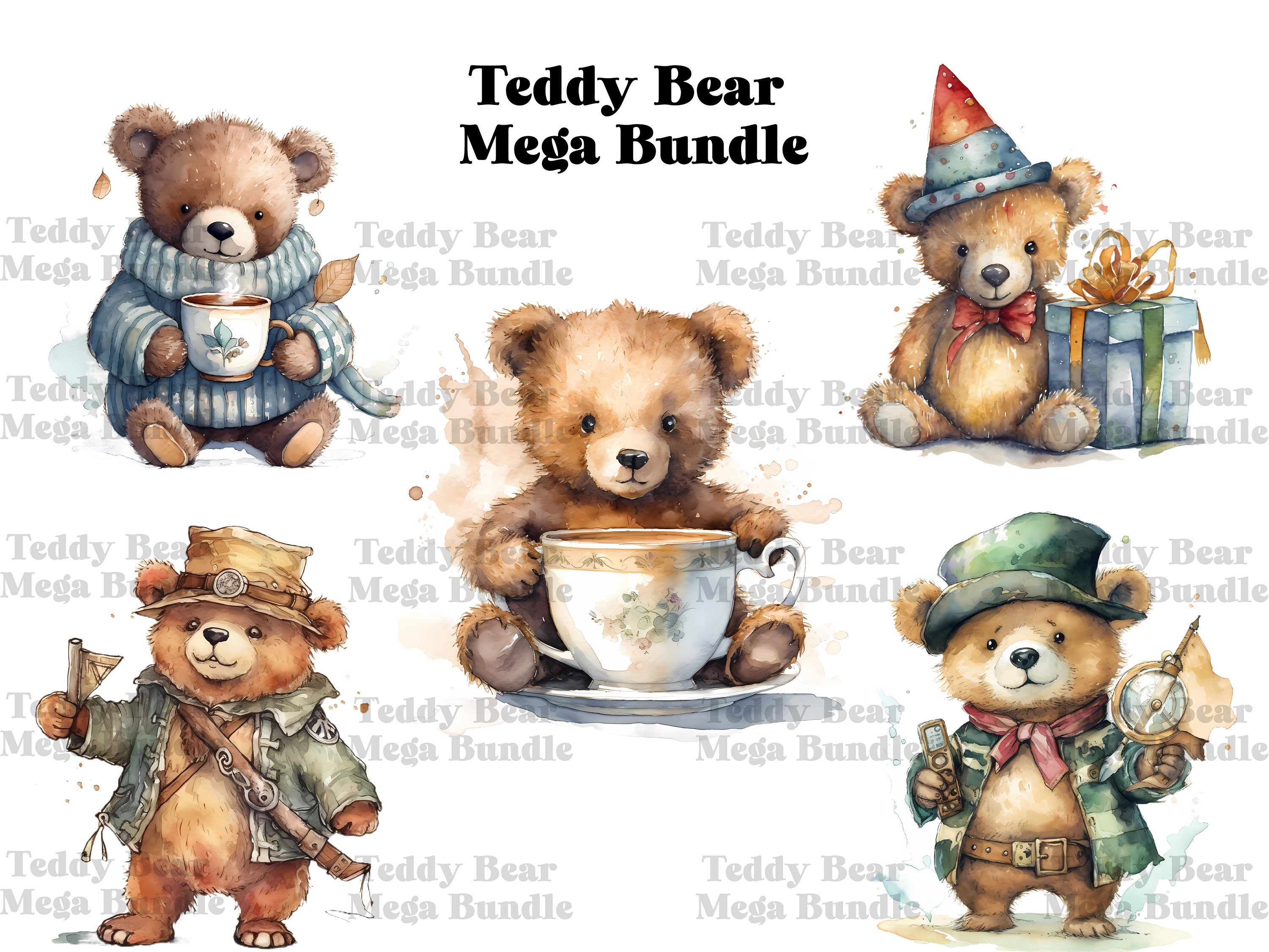 Teddy Baer Clipart Big Bundle 36 Watercolor Teddies as Pngs for Teddy ...