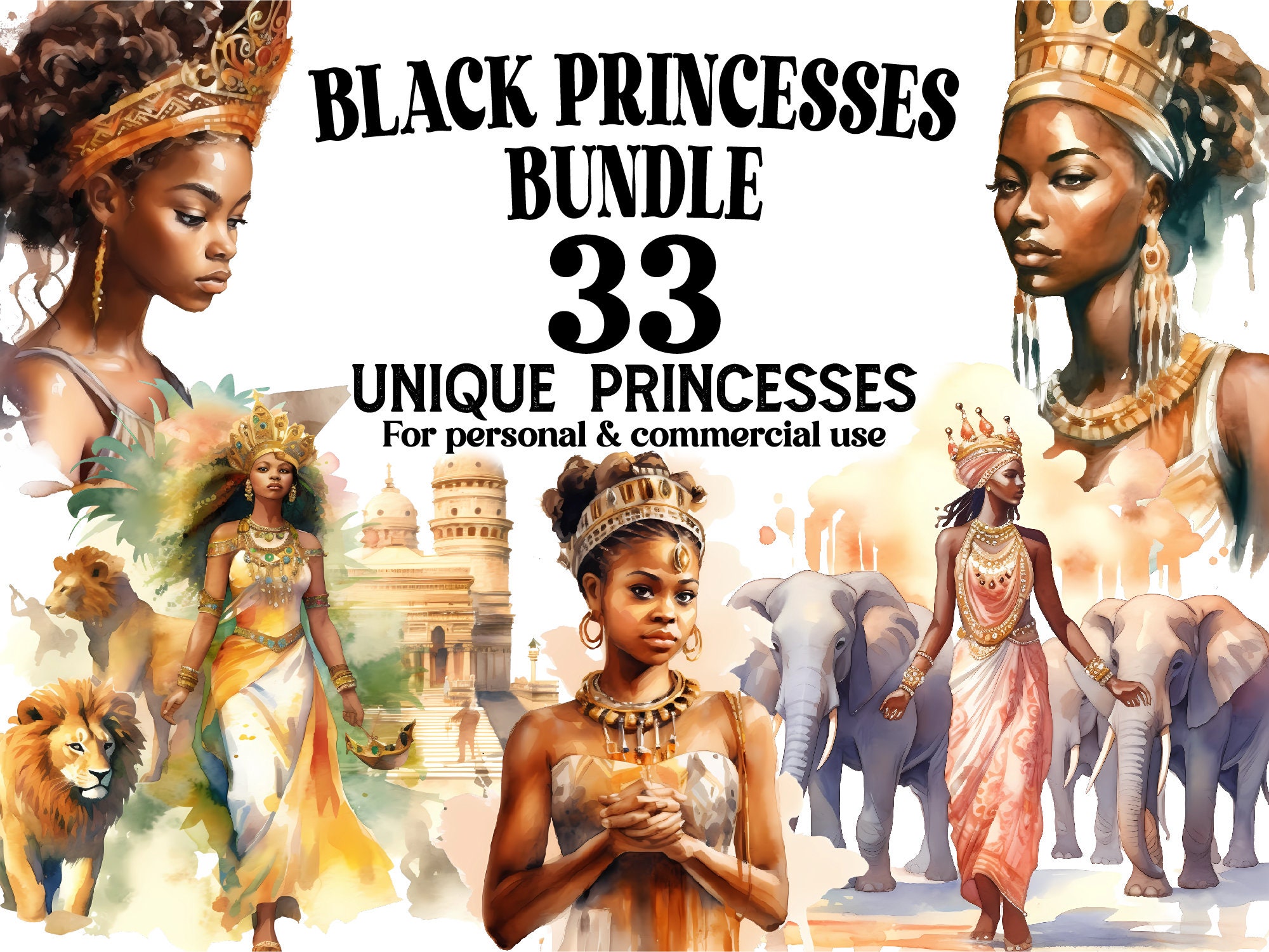 Black Princess Clipart Bundle - 33 Black Princesses Pngs - Digital ...