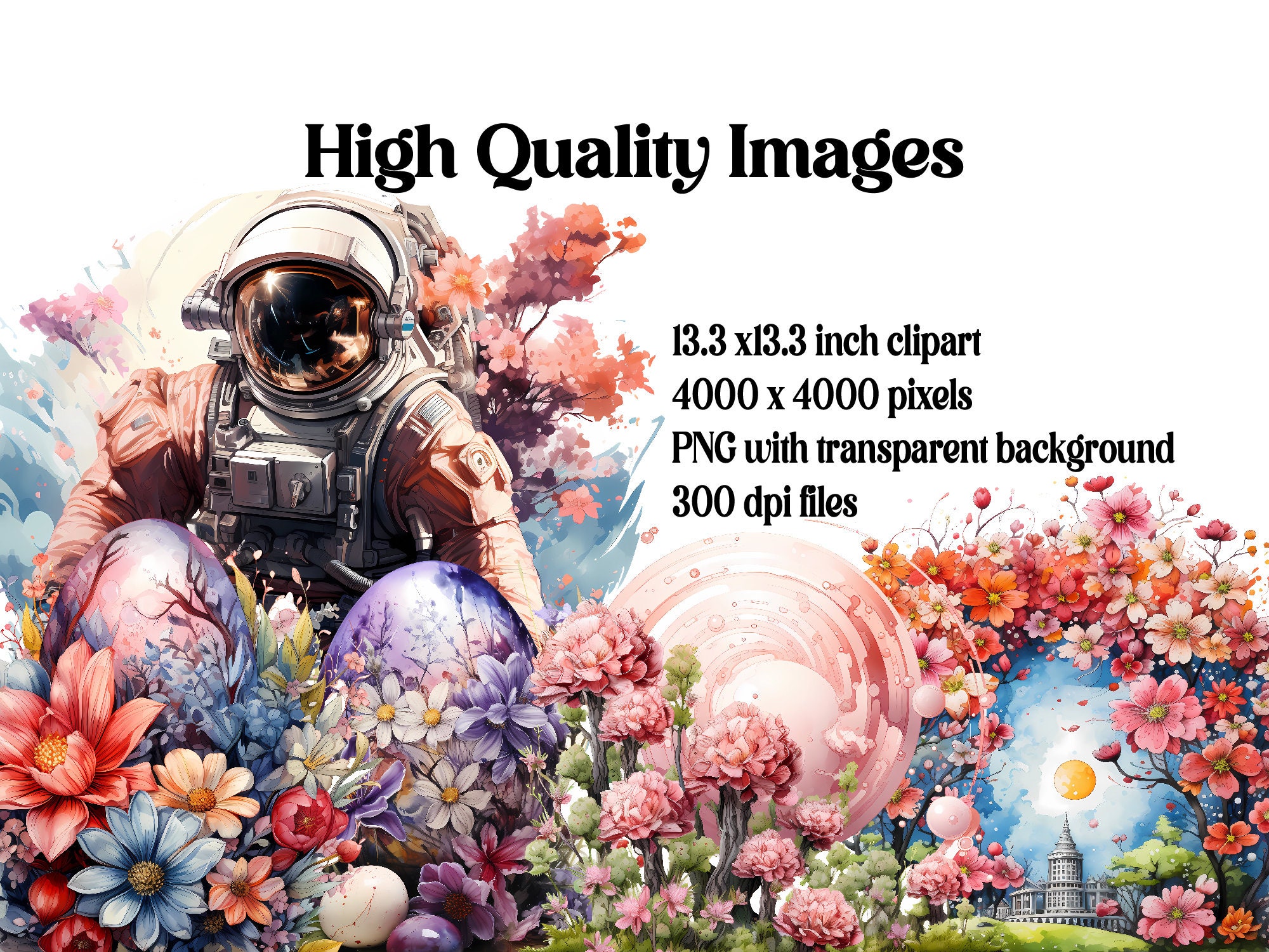 Cosmic Spring Clipart Bundle 48 Watercolor Pngs Digital Drawings ...