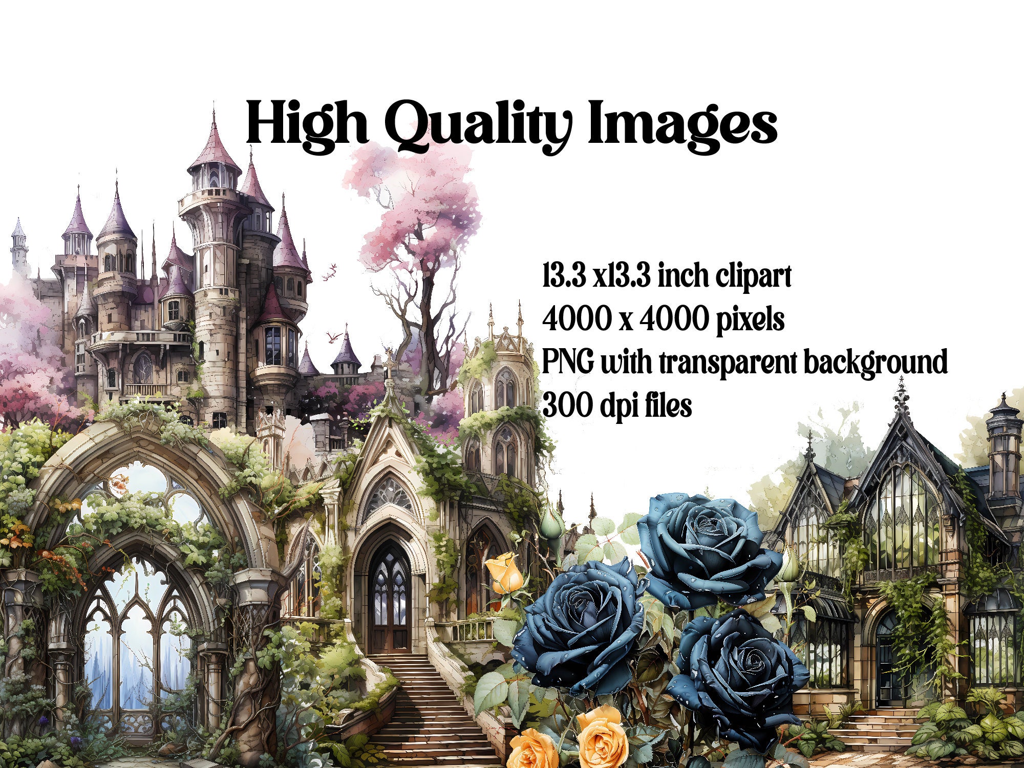 Gothic Spring Clipart Bundle 57 Watercolor Pngs Digital Drawings ...