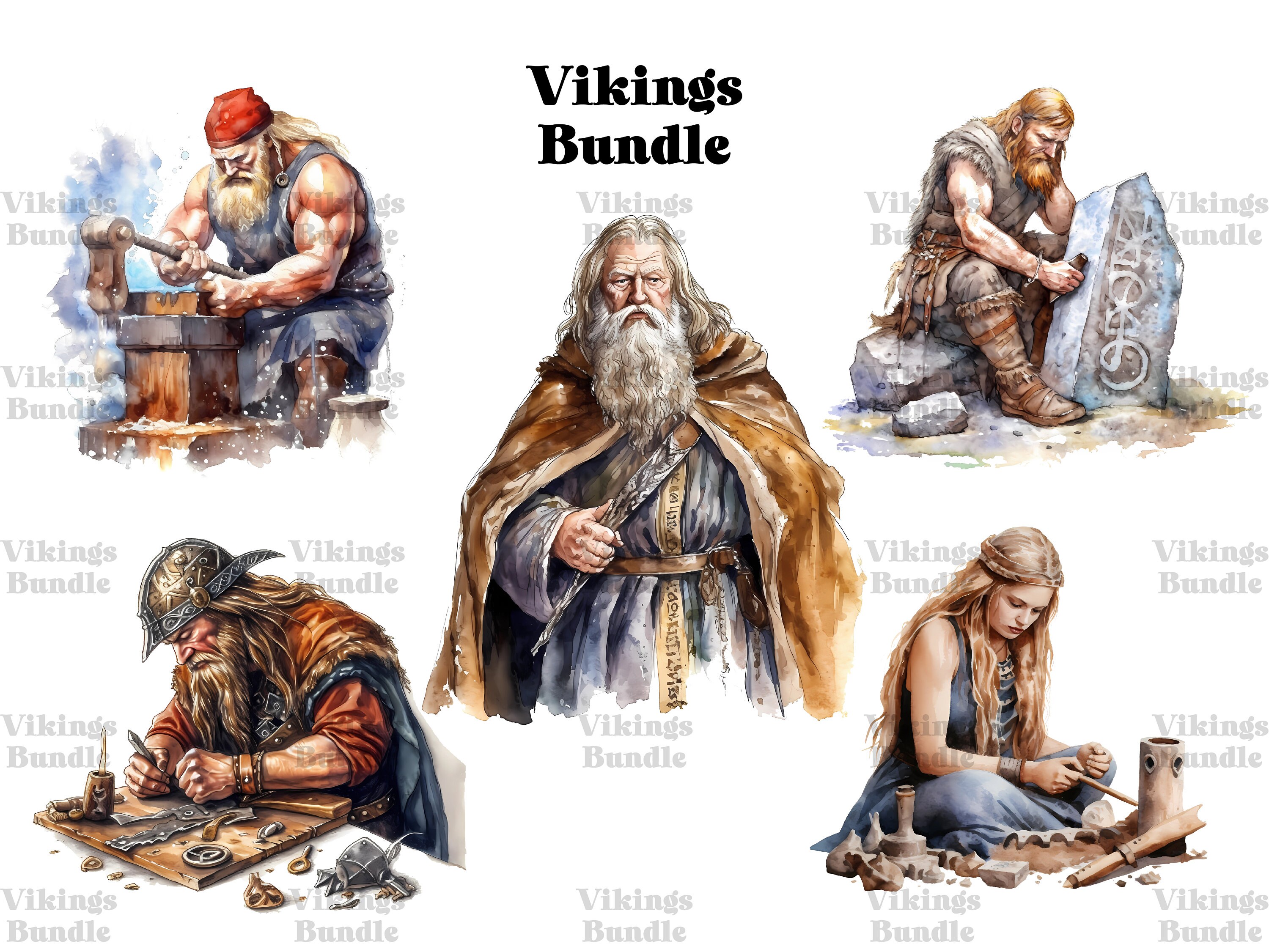 Viking Clipart Bundle 25 Watercolor Viking Pngs Digital Download for ...