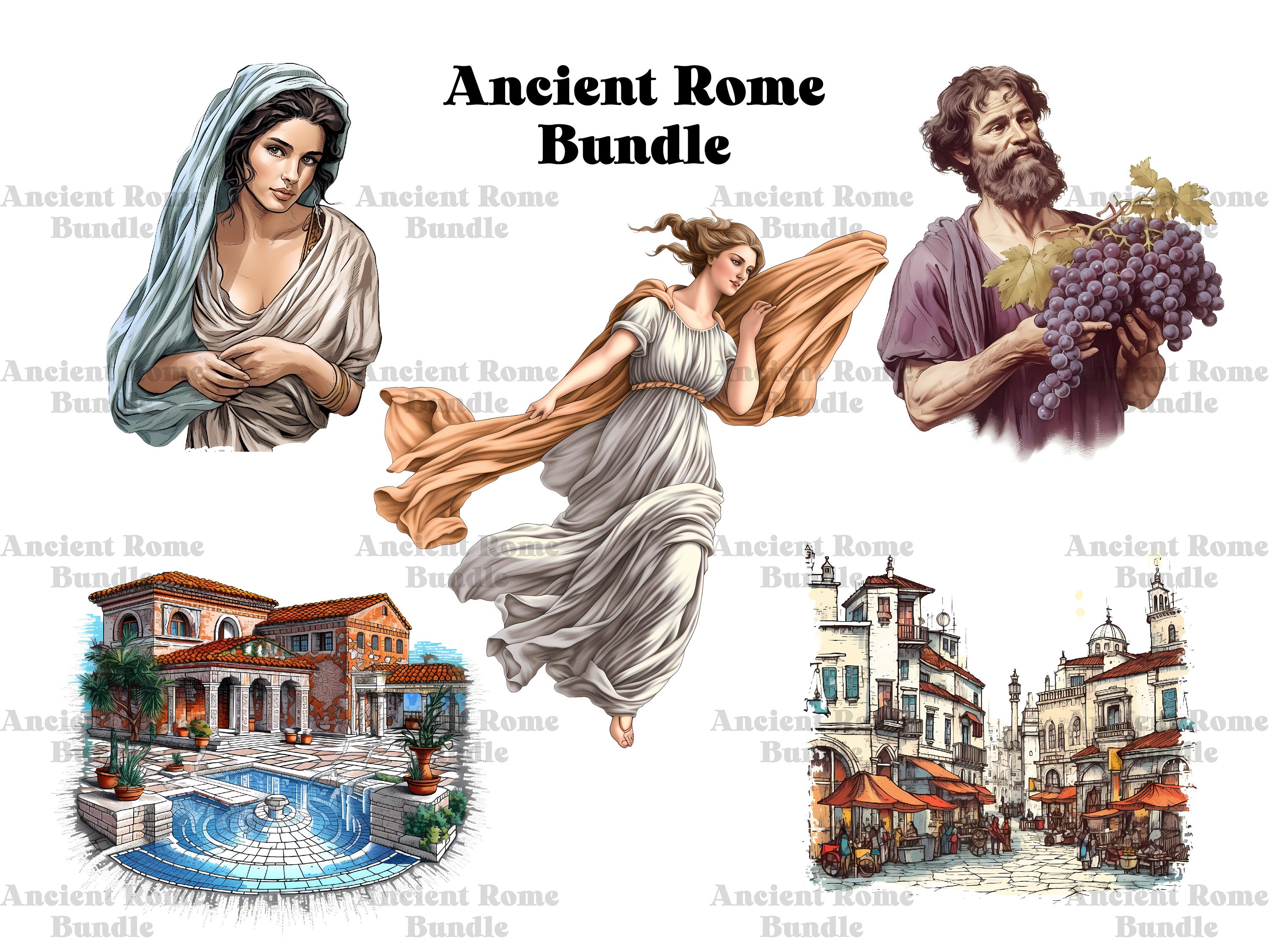 Ancient Rome Clipart Bundle 35 Watercolor Ancient Rome Pngs Digital ...
