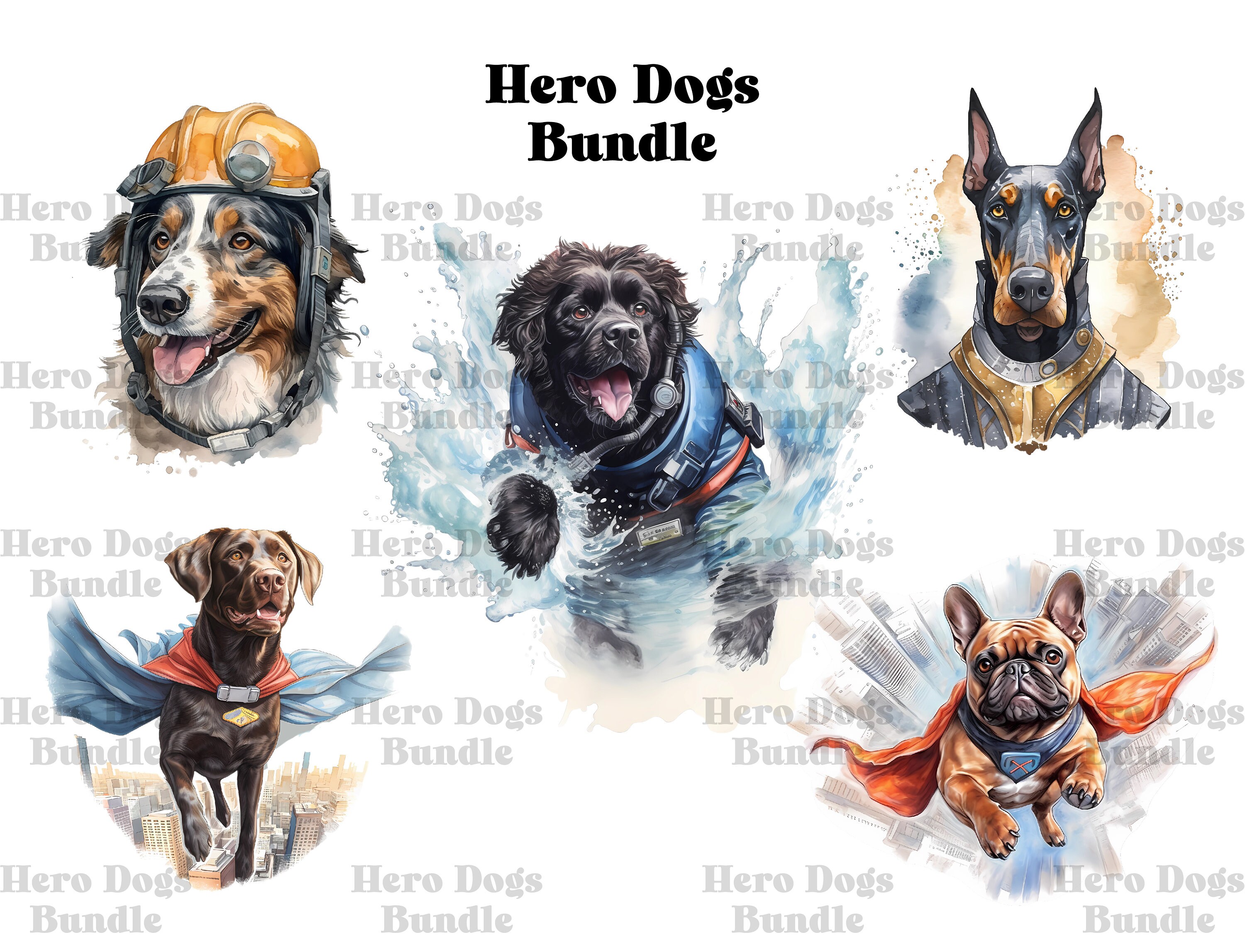 Hero Dog Clipart Bundle 16 Hero Dogs as Watercolor Pngs - Etsy