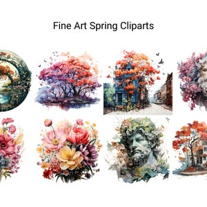Fine Art Spring Clipart Bundle - 58 Watercolor Pngs - Digital Drawings ...