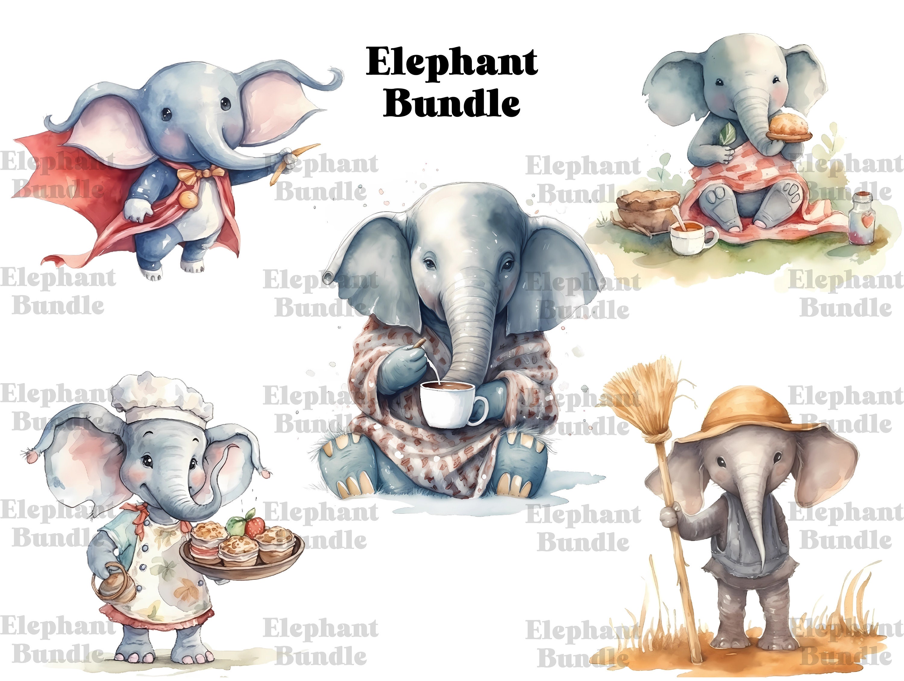 Elephant Clipart Collection 22 Watercolor Elephant Pngs - Etsy