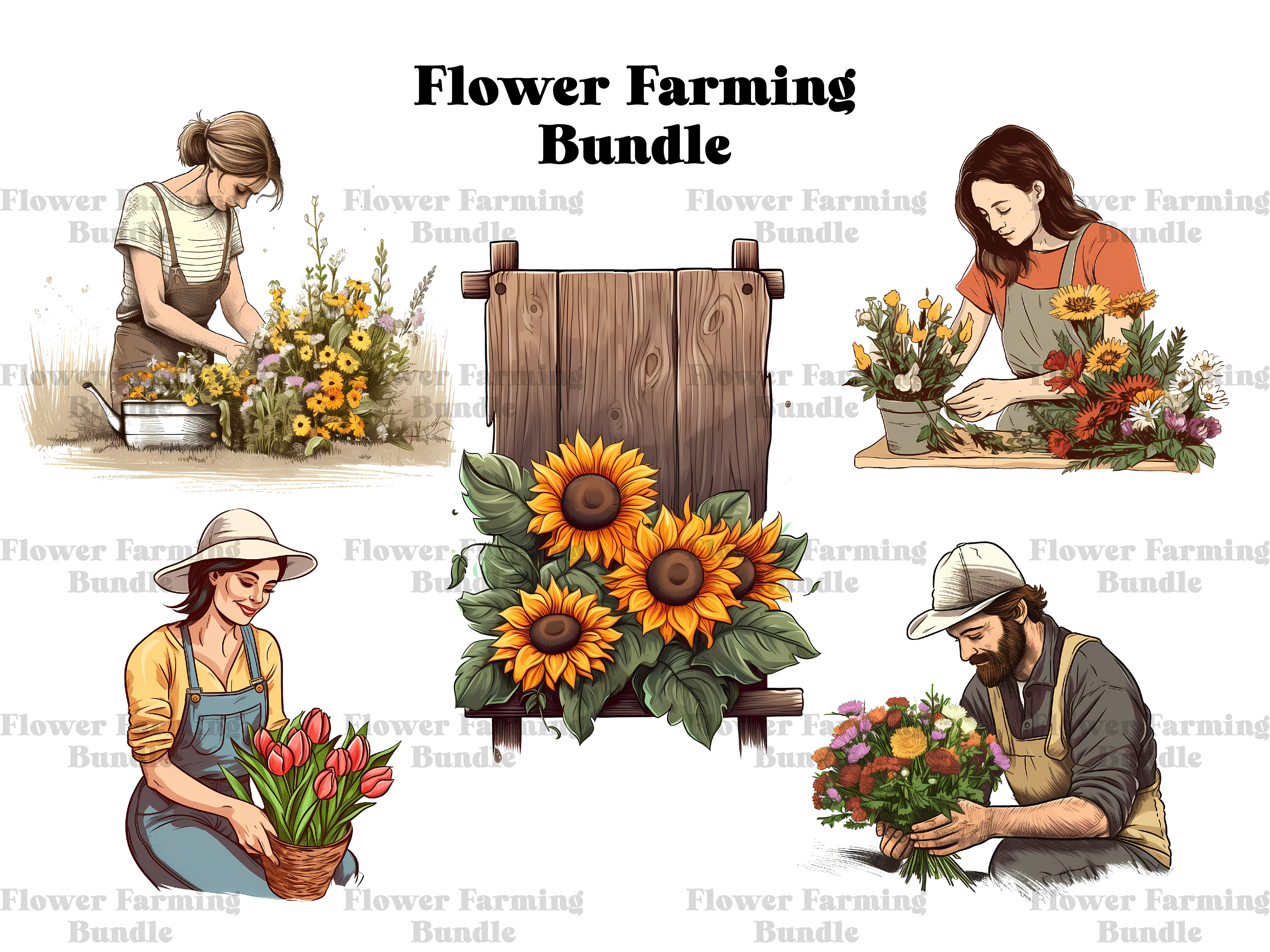 Flower Farm Clipart Bundle 34 Flower Farm Pngs Digital Download for ...