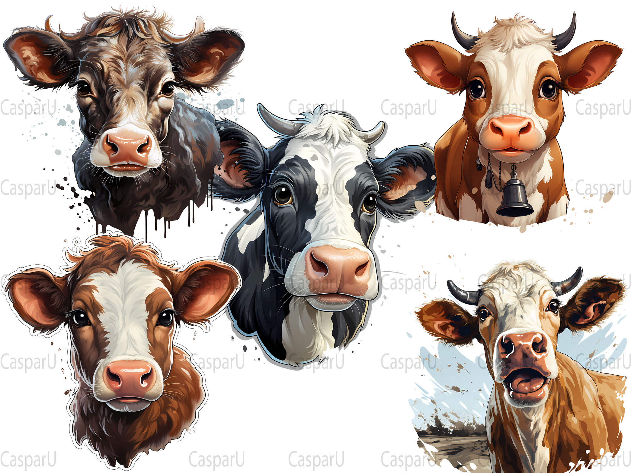Cute Cow Clipart Big Bundle - 41 Cows Watercolor Pngs - Digital ...
