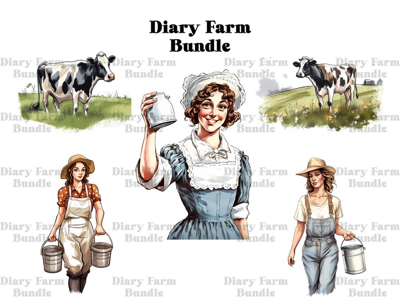 Diary Farming Clipart Big Bundle 41 Diary Farm Pngs Digital Download ...