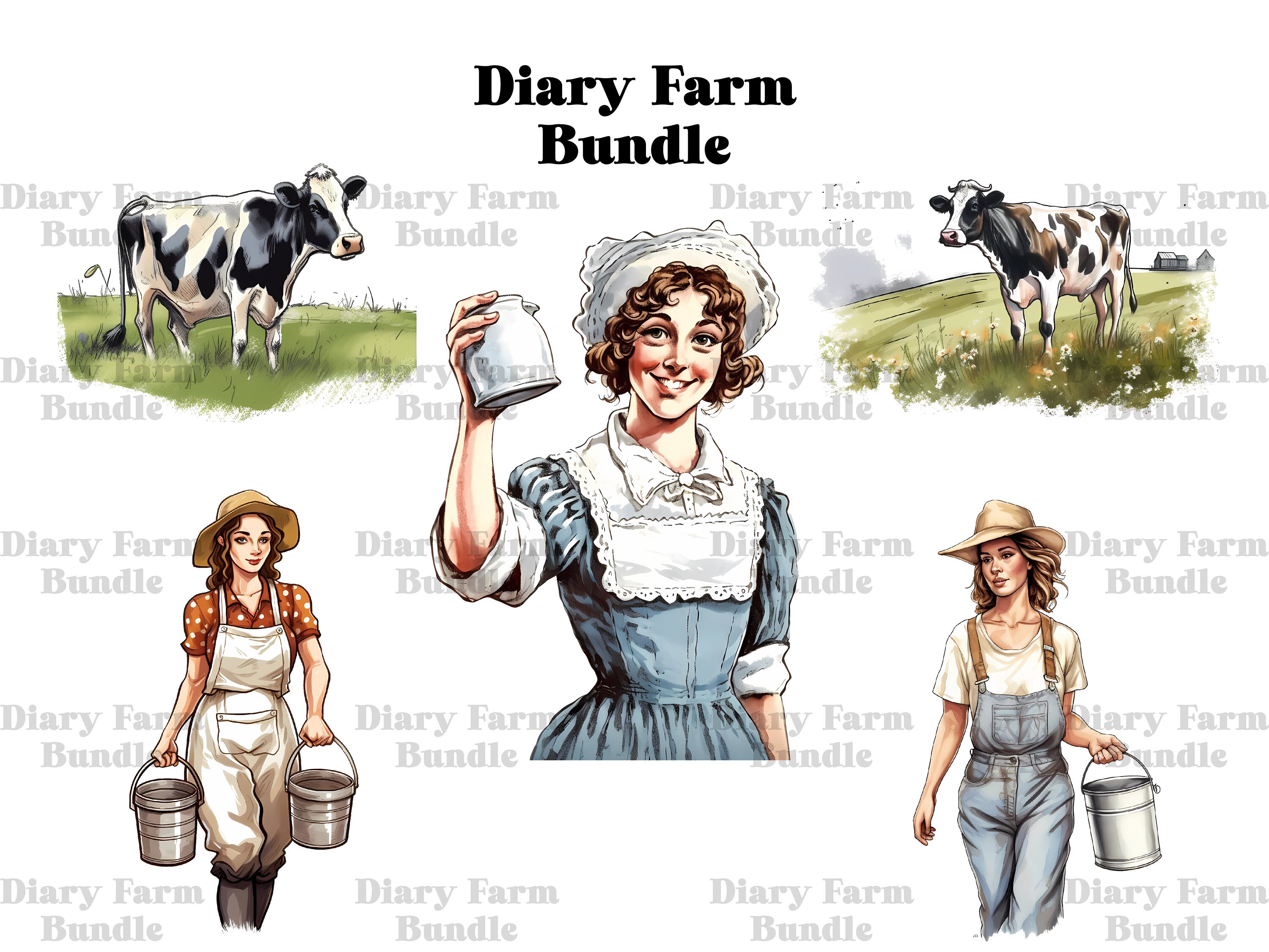 Diary Farming Clipart Big Bundle 41 Diary Farm Pngs Digital Download ...