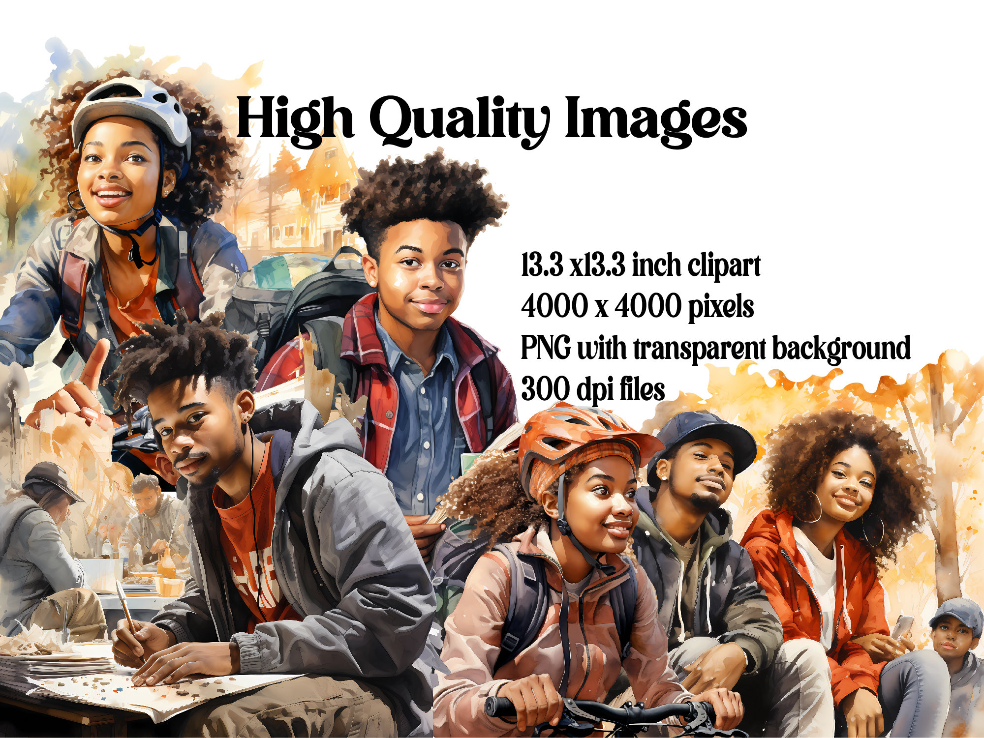 Afro-american College Students Clipart Bundle 53 Afro American Art Pngs ...