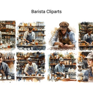 Barista Clipart Bundle - 64 Work Watercolor Pngs - Digital Drawings ...