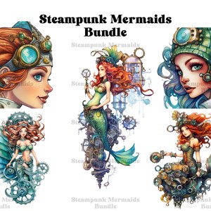 Steampunk Mermaid Clipart Bundle - 22 Steampunk Mermaids as Watercolor ...