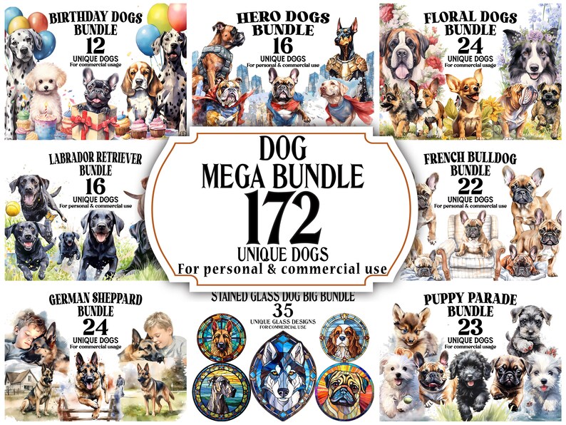 Dog Clipart Mega Bundle 172 Dogs as Watercolor PNG Ultimate Dog ...