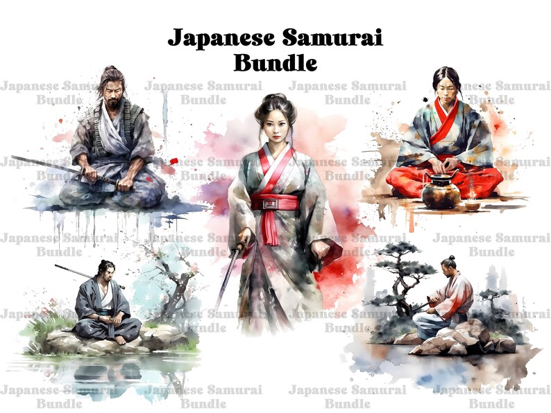 Japanese Samurai Clipart Big Bundle 43 Watercolor Japanese - Etsy