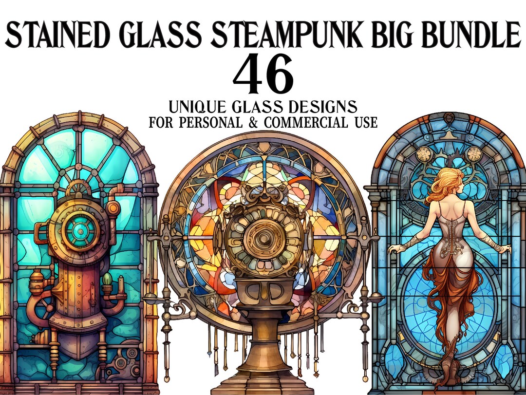 Steampunk Stained Window Clipart Big Bundle - 46 Steampunk Stained ...