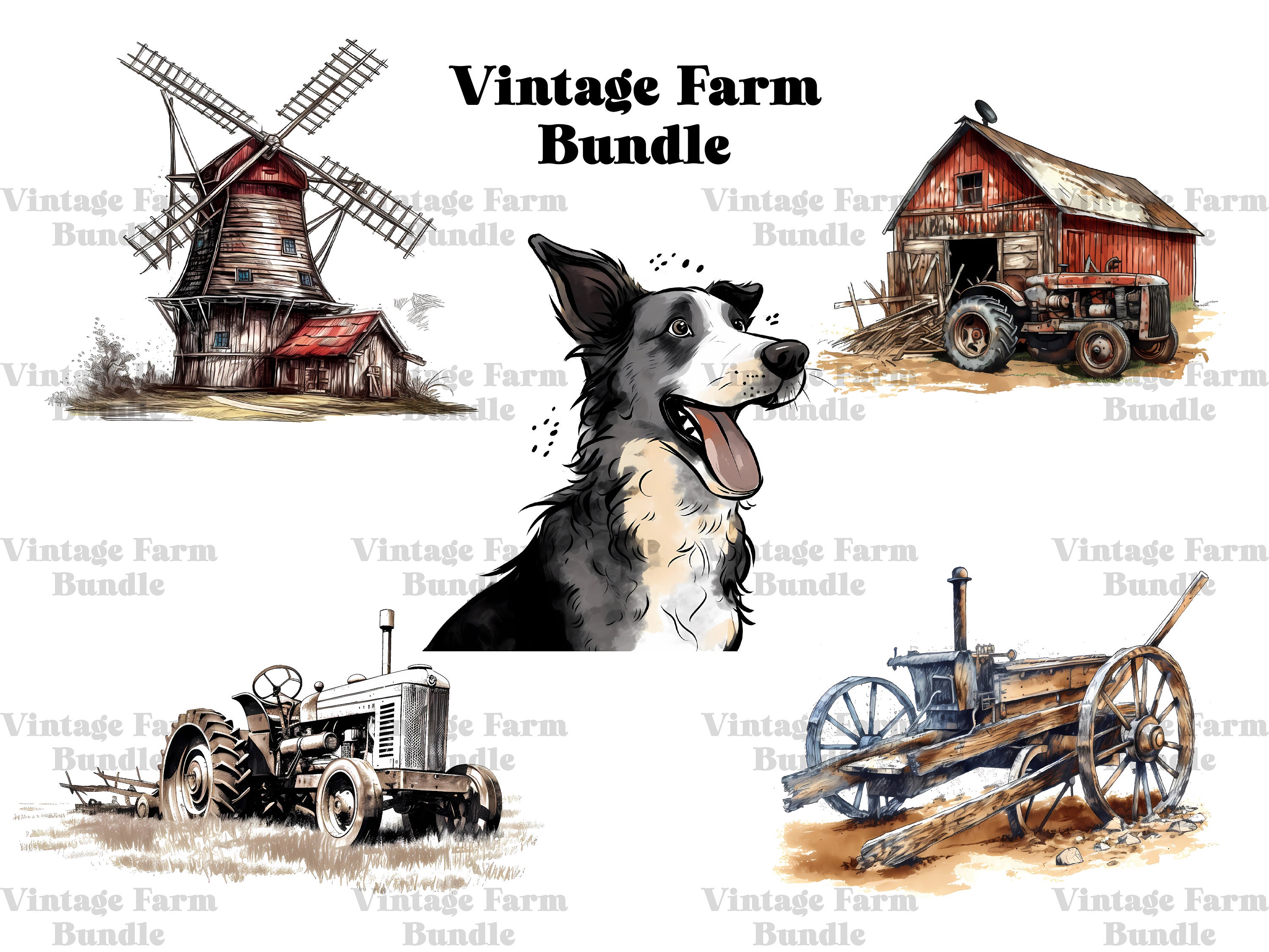 Vintage Farming Clipart Bundle - 26 Vintage Farm Pngs - Digital ...