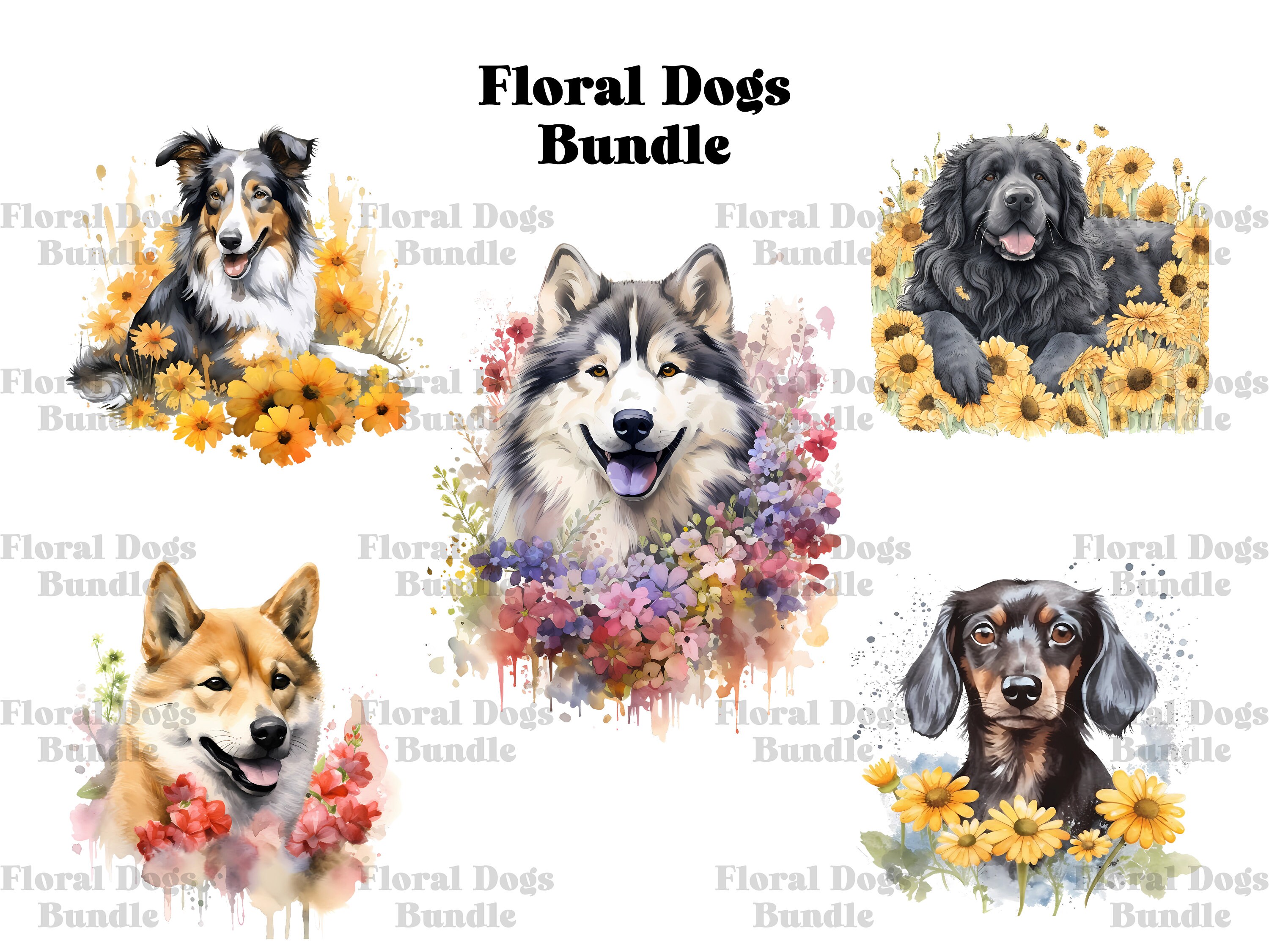 Flower Dog Clipart Bundle 24 Floral Dogs as Watercolor Pngs - Etsy