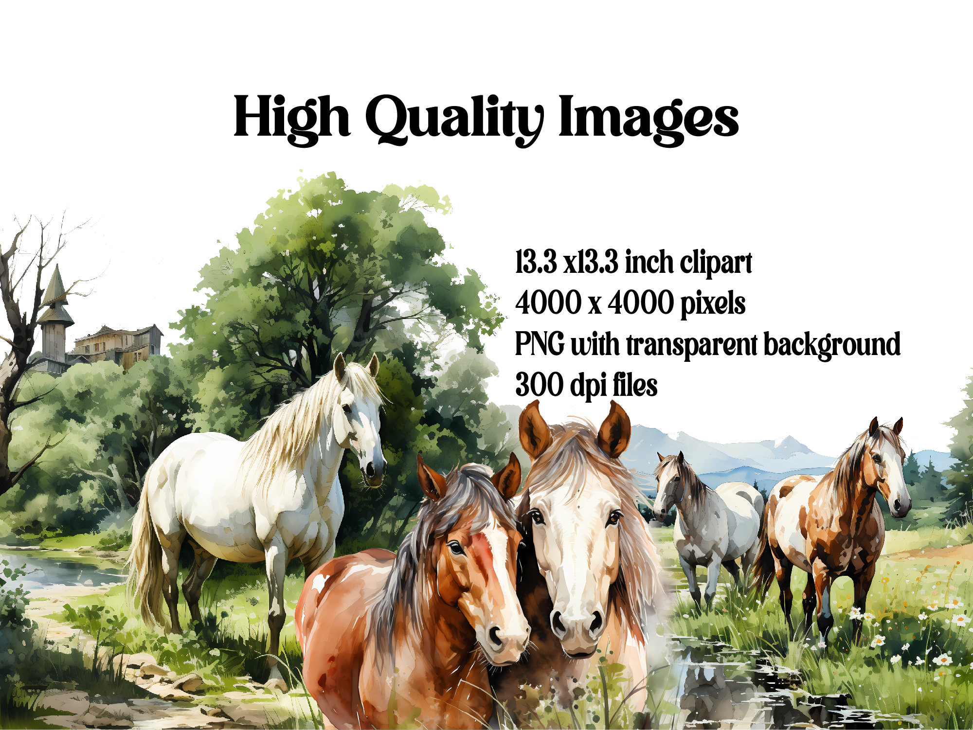 Horses in Nature Clipart Bundle 39 Farming Horses Pngs Digital Download ...