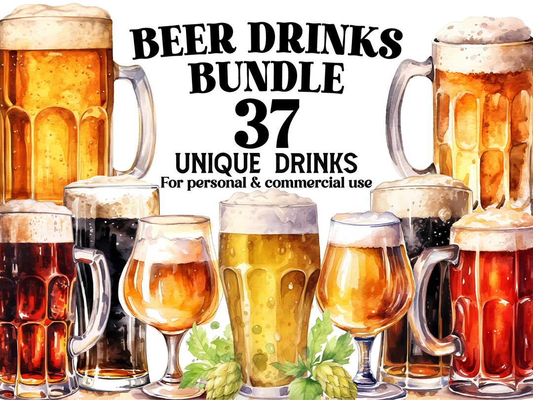Beer Drink Clipart Bundle - 37 Beers as Watercolor Pngs - Clip Art ...