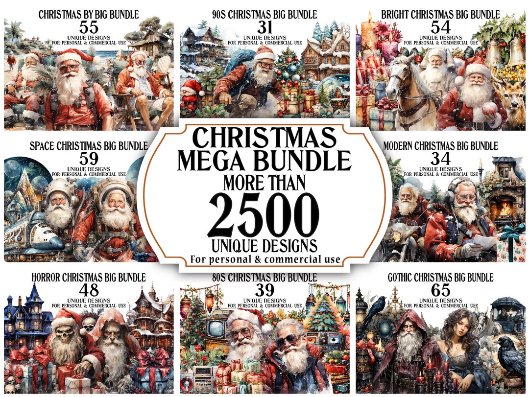 MEGA Christmas Bundle Clipart 2500 Xmas Pngs Clip Art Collection for ...