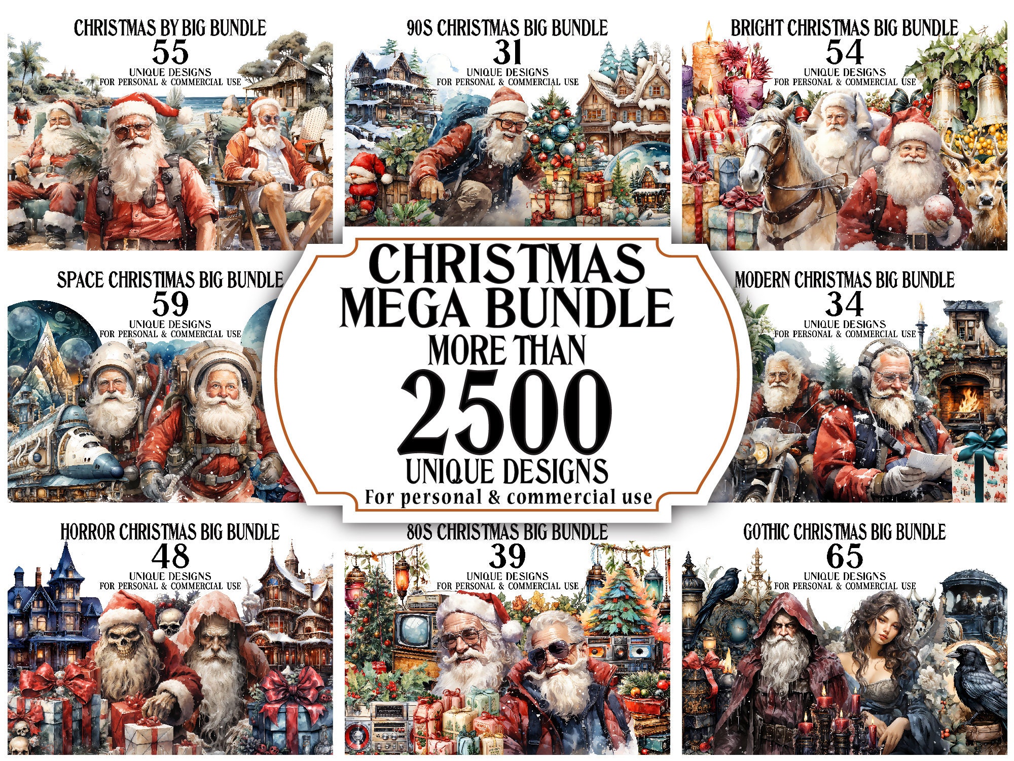 MEGA Christmas Bundle Clipart 2500 Xmas Pngs Clip Art Collection for ...