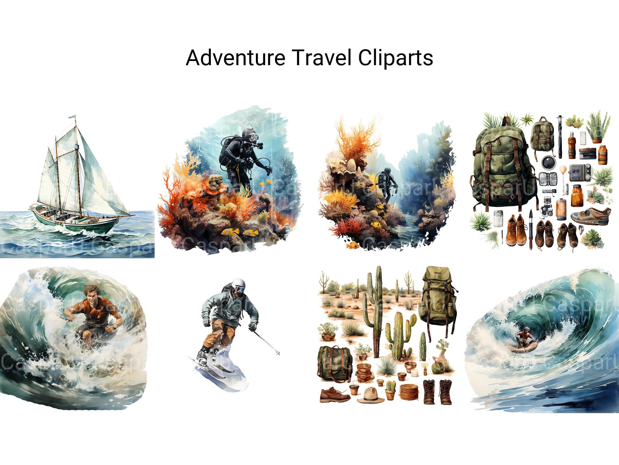 Adventure Travel Clipart Bundle 50 Travel Watercolor Pngs Digital ...