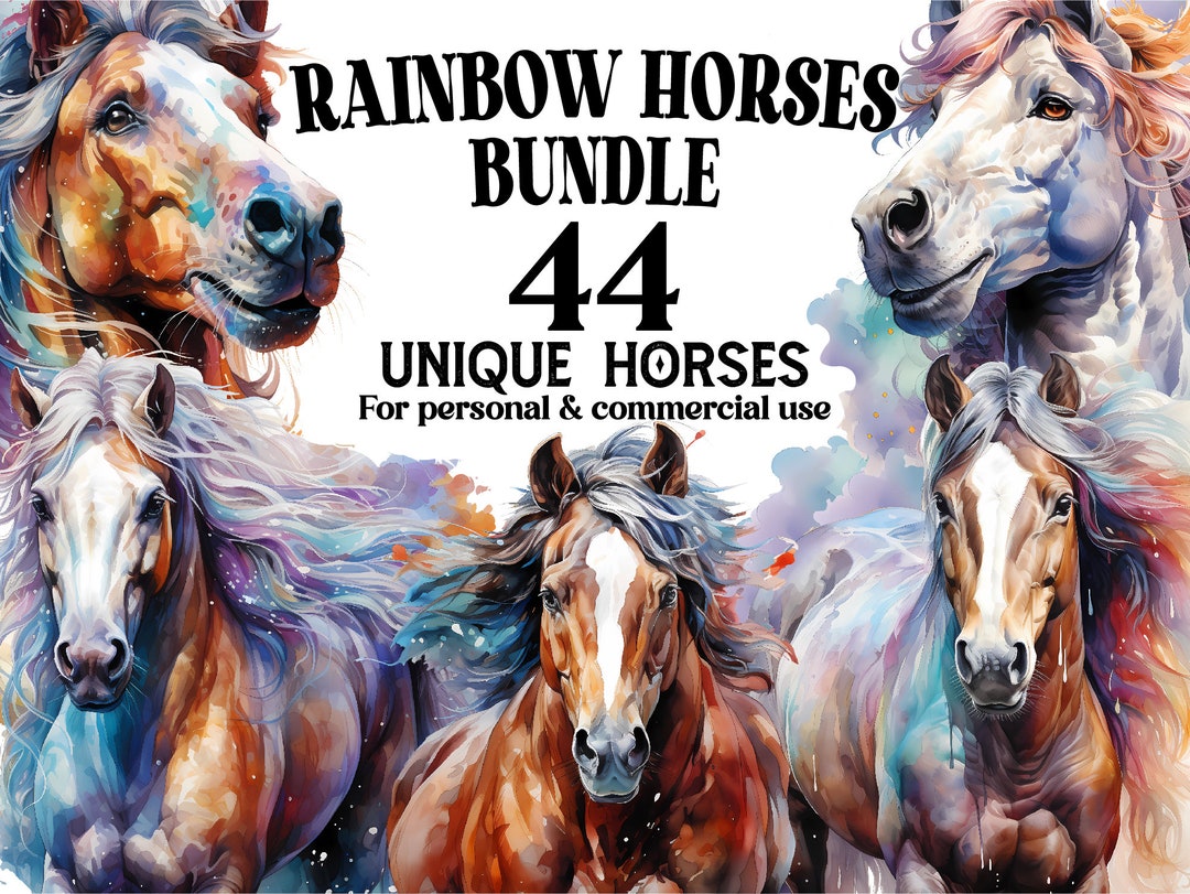 Rainbow Horses Clipart Bundle - 44 Farming Horses Pngs - Digital ...