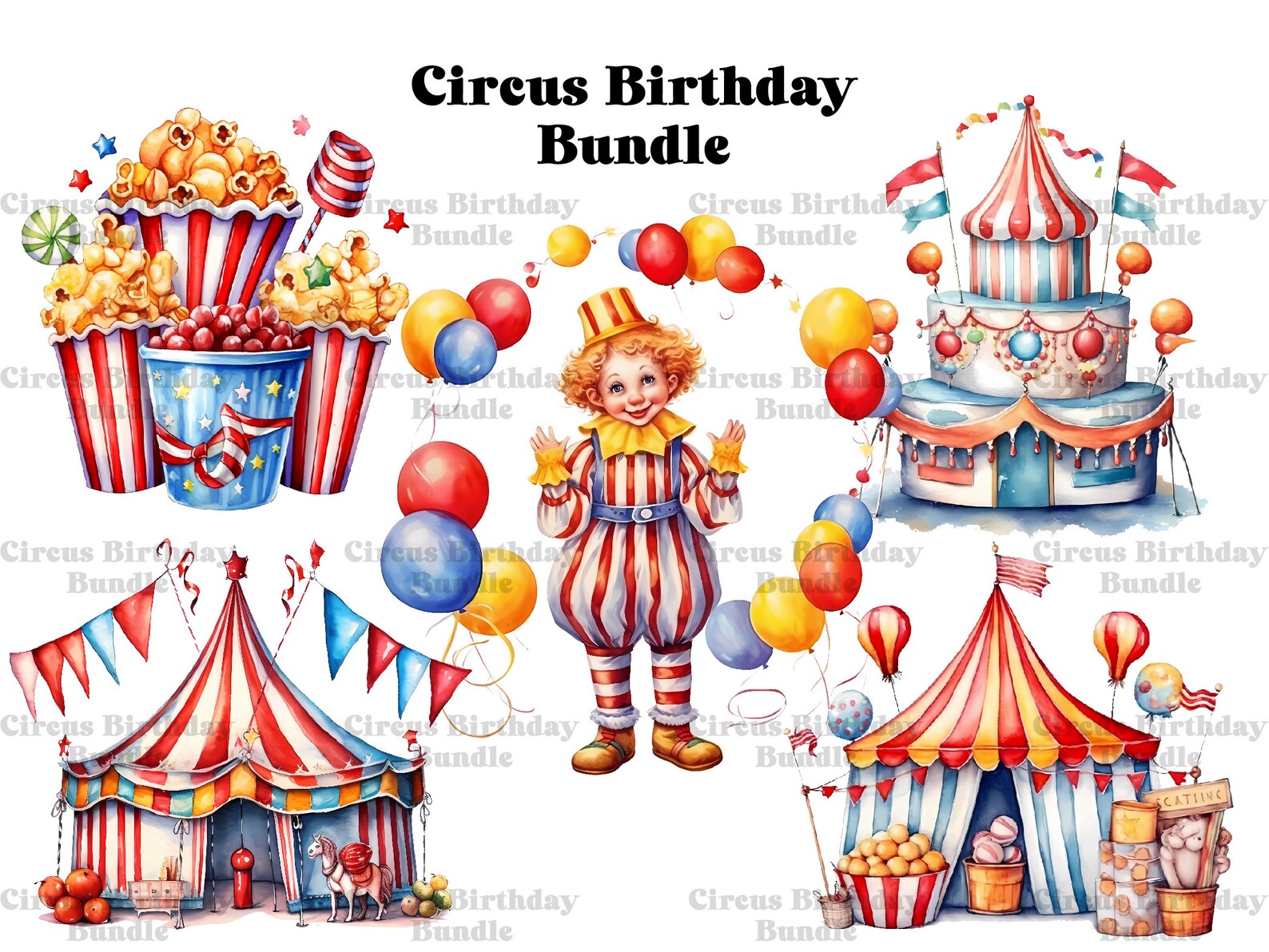 Circus Birthday Clipart Bundle - 34 Circus Birthday PNG - Clip Art ...
