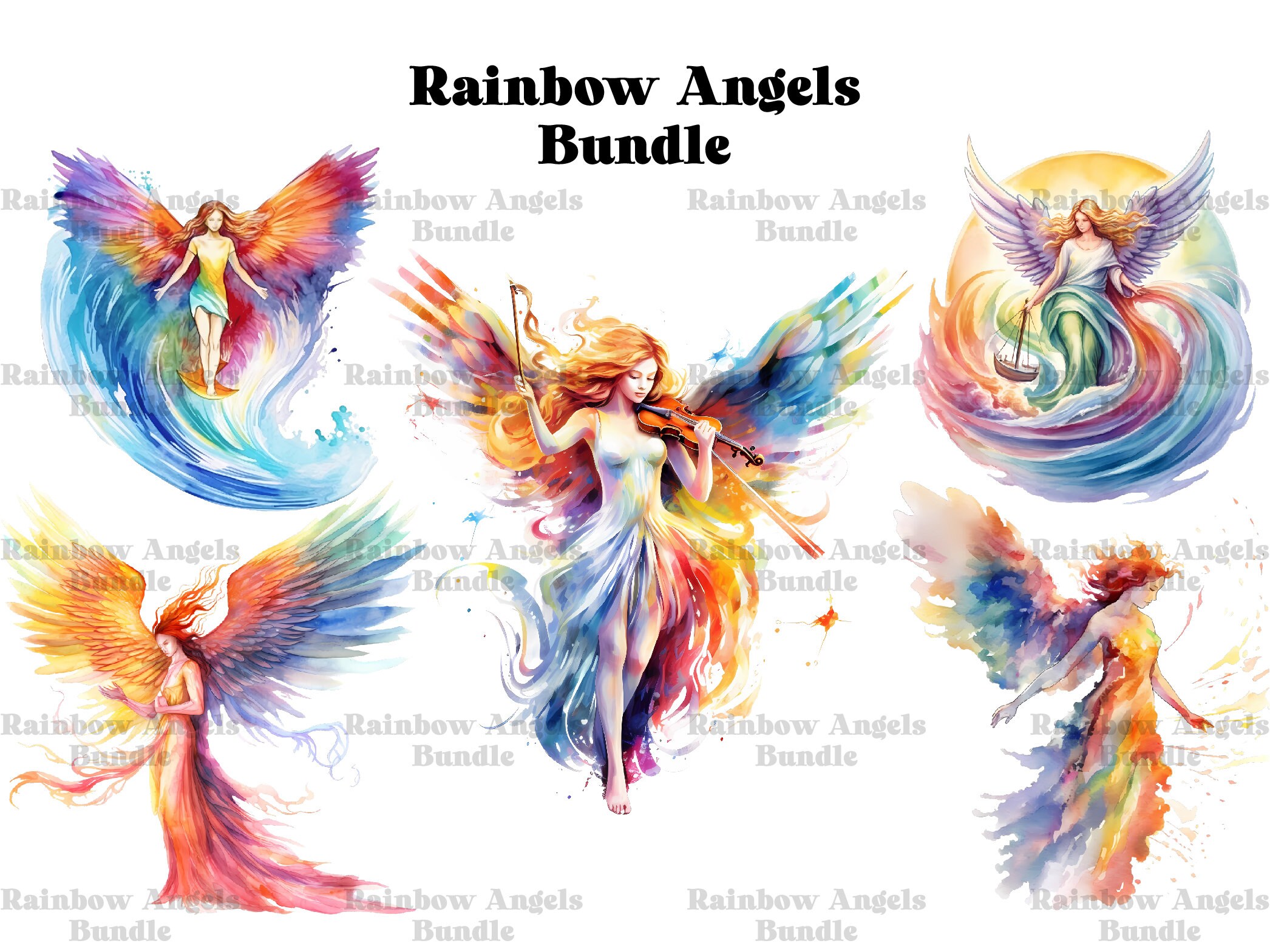 Rainbow Angel Clipart Bundle 26 Colorful Angels as Watercolor Pngs ...