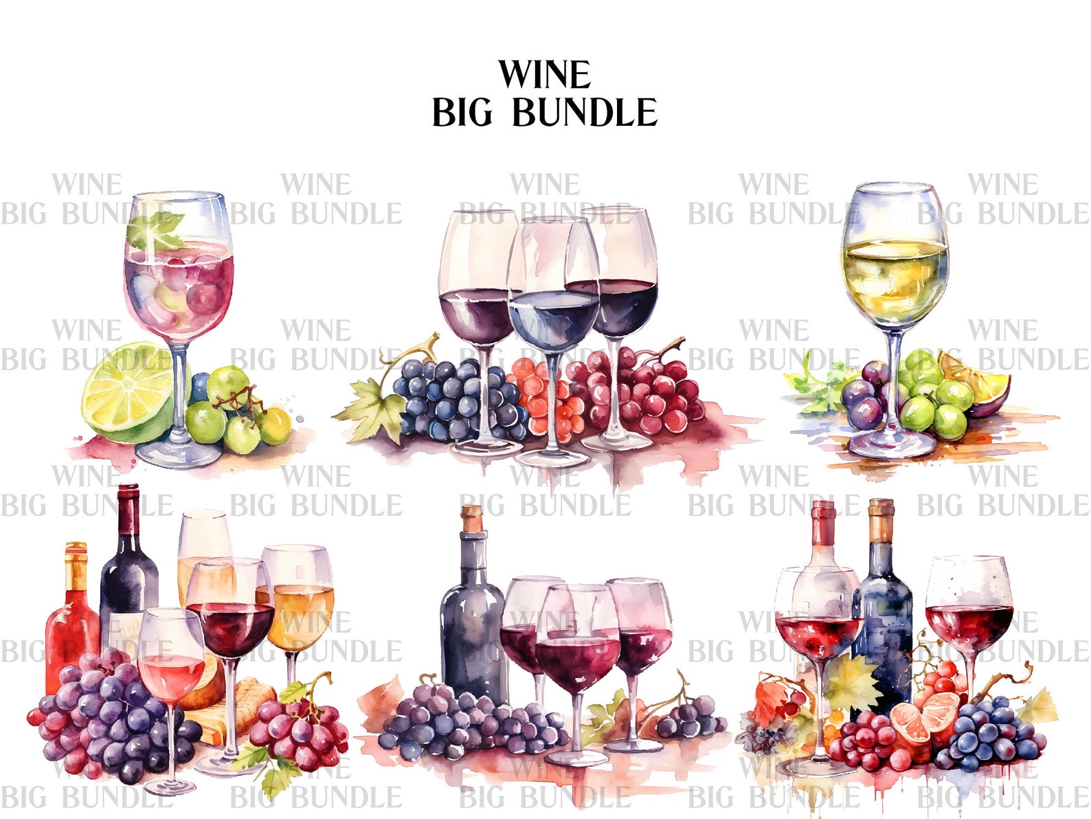Wine Clipart Big Bundle - 51 Wine Tasting as Watercolor Pngs - Clip Art ...