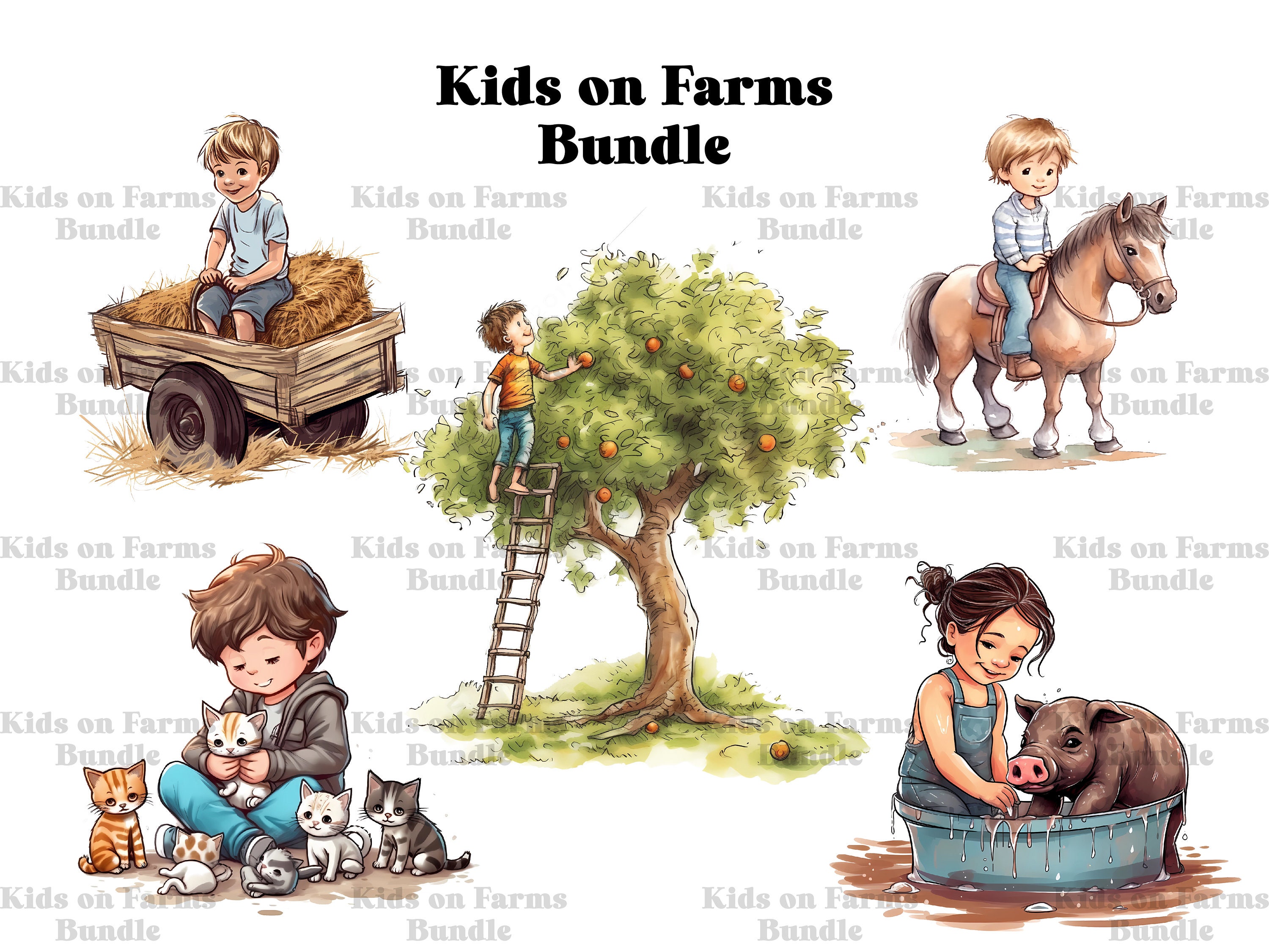 Kids on Farms Clipart Big Bundle 45 Farmer Kids Pngs - Etsy
