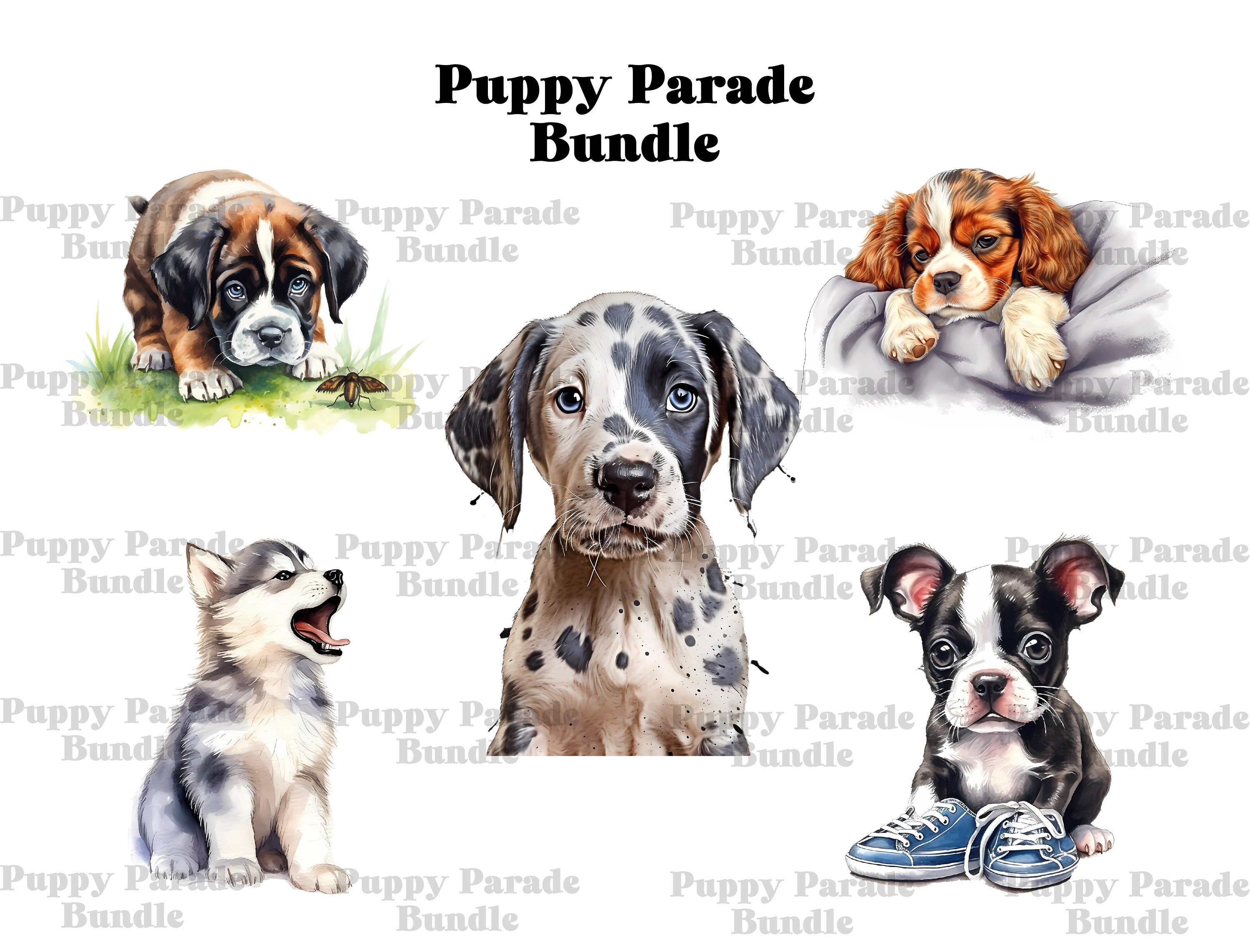 Puppy Parade Clipart Bundle 23 Puppies as Watercolor PNG Digital ...