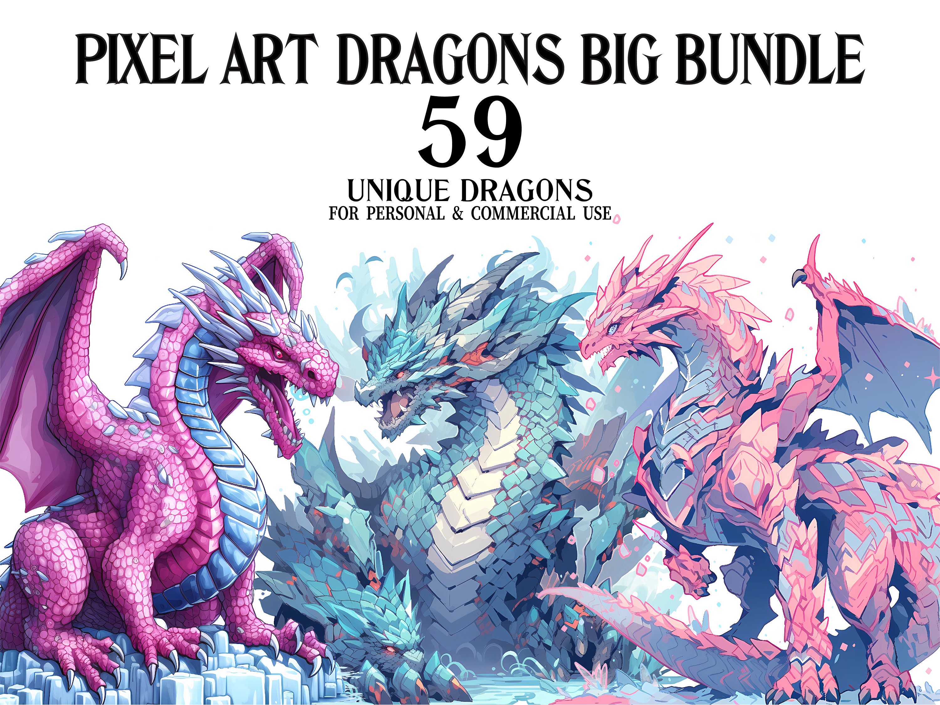 Pixel Art Clipart Big Bundle 59 Pixel Art Dragons Pngs With Transparent ...