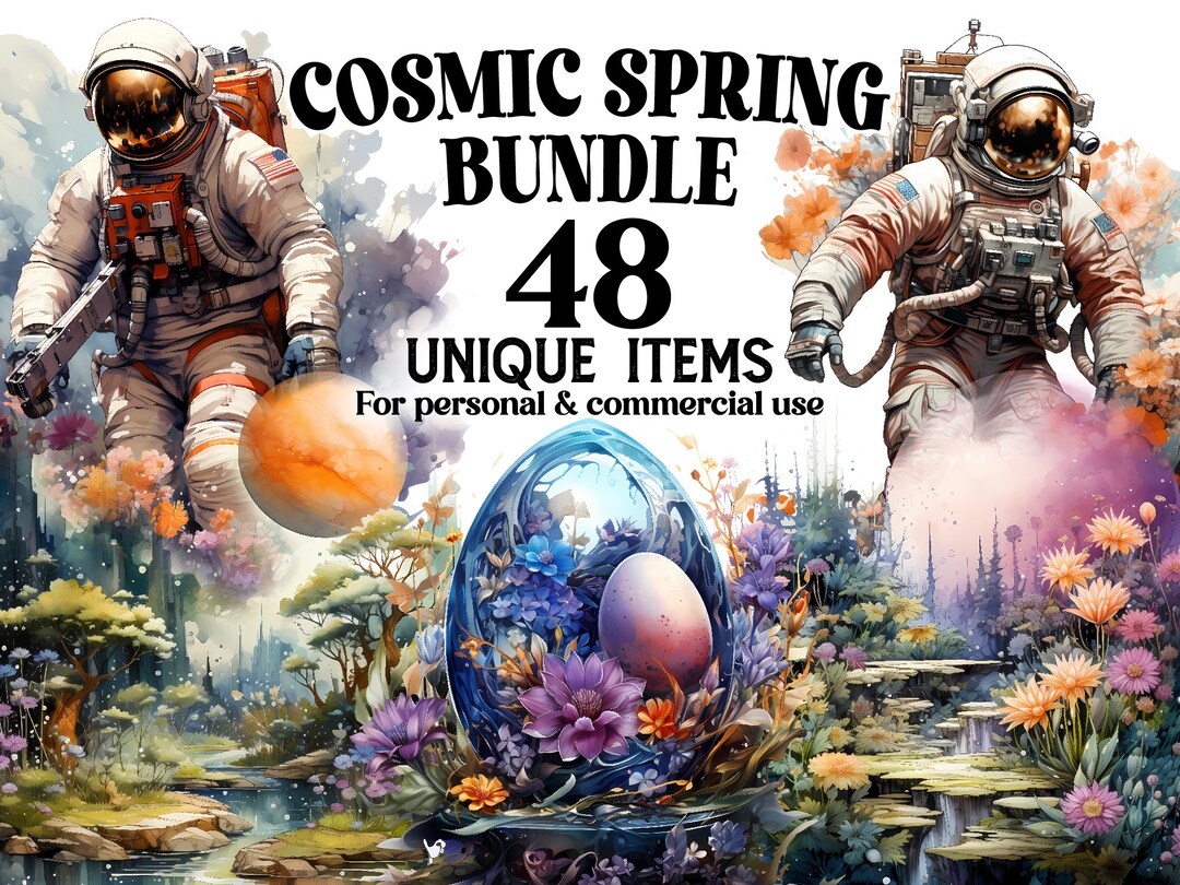 Cosmic Spring Clipart Bundle - 48 Watercolor Pngs - Digital Drawings ...