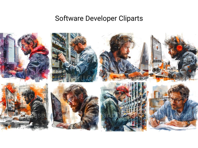 Software Developer Clipart Bundle 55 Work Watercolor Pngs Digital ...