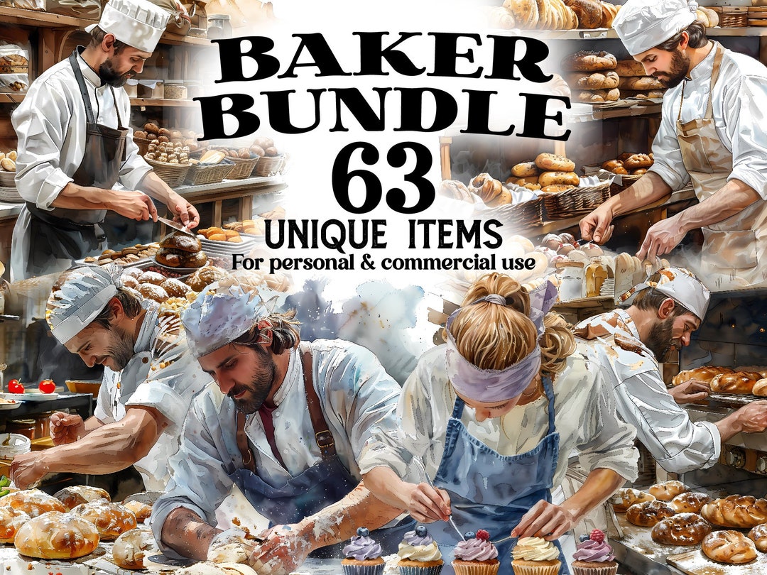 Baker Clipart Bundle - 63 Work Watercolor Pngs - Digital Drawings ...