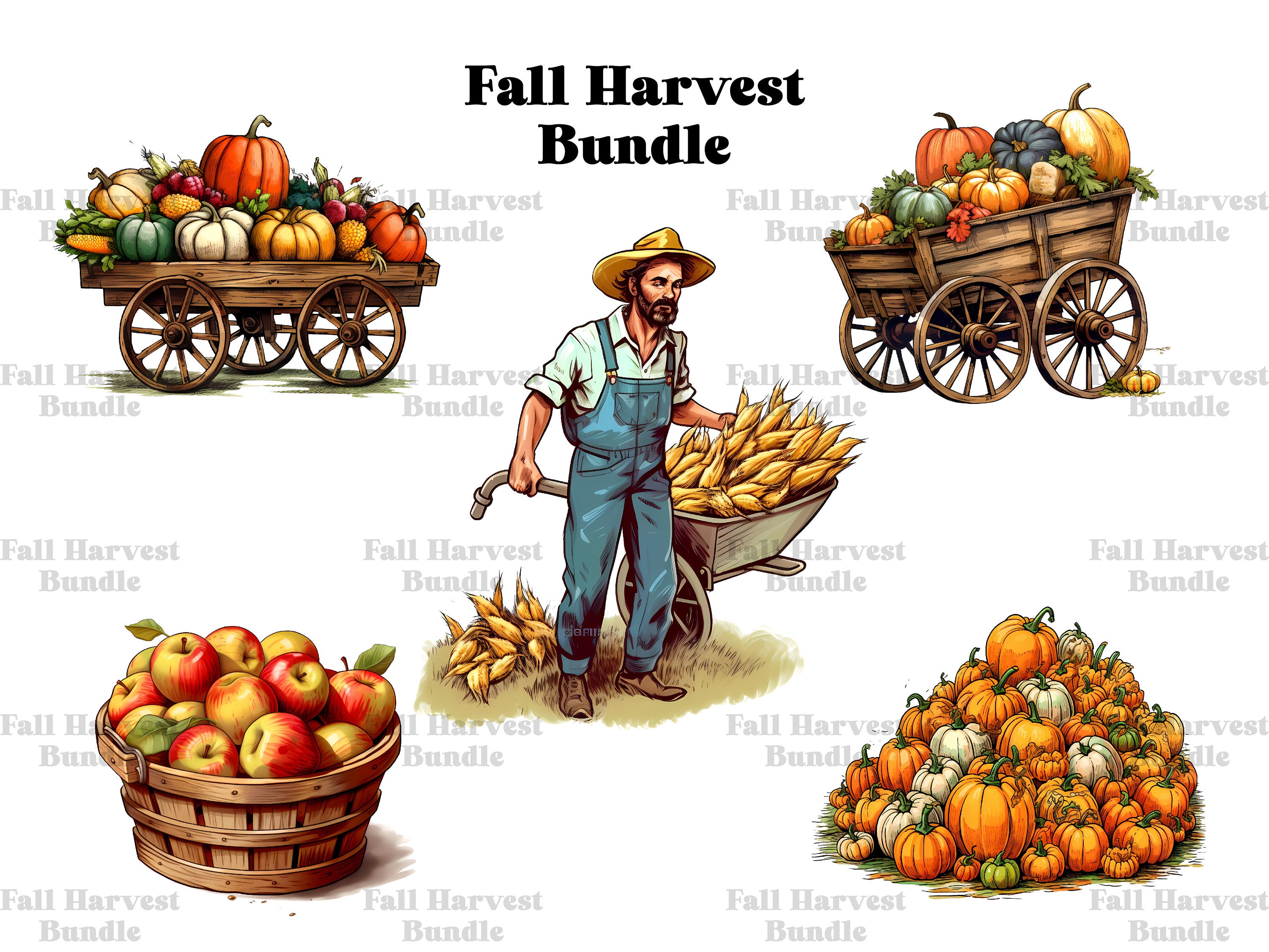 Harvest Farmer Clipart Bundle - 38 Harvest Farm Pngs - Digital Download ...