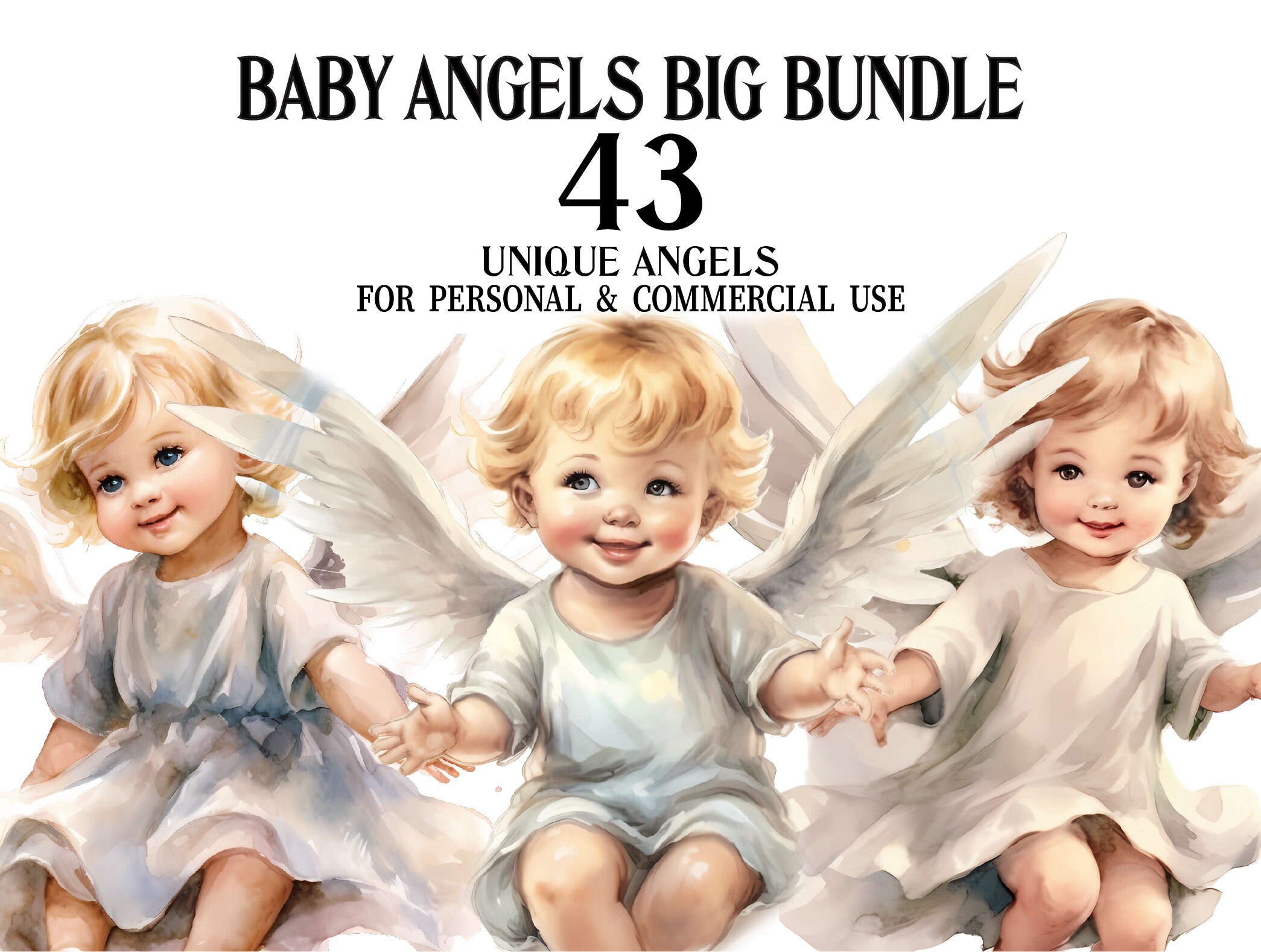 Baby Angel Clipart Big Bundle 43 Baby Angels as Watercolor - Etsy
