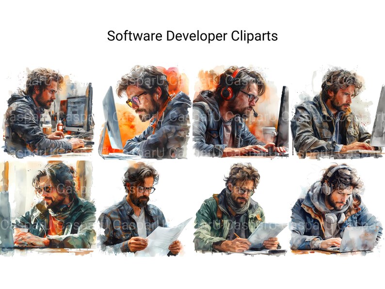 Software Developer Clipart Bundle - 55 Work Watercolor Pngs - Digital ...
