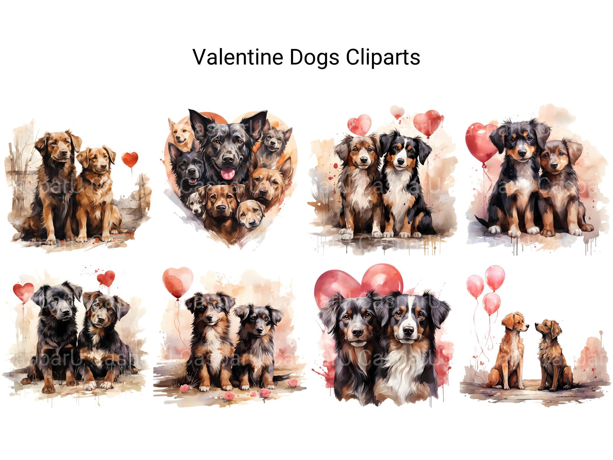 Valentine Dogs Clipart Bundle 84 Watercolor Pngs Digital Drawings ...