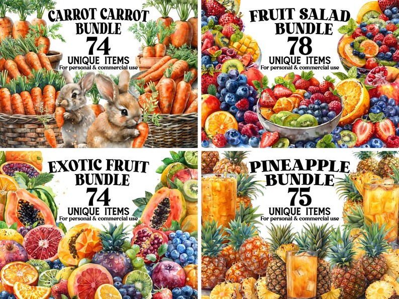 MEGA Fruits Clipart Bundle - 2000 Watercolor Fruit & Vegetables Pngs ...